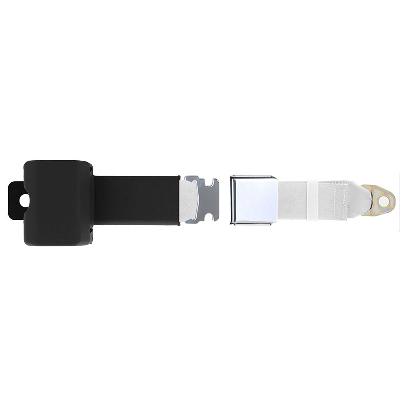 White Retractable Lap Belt With Chrome Lift Latch
