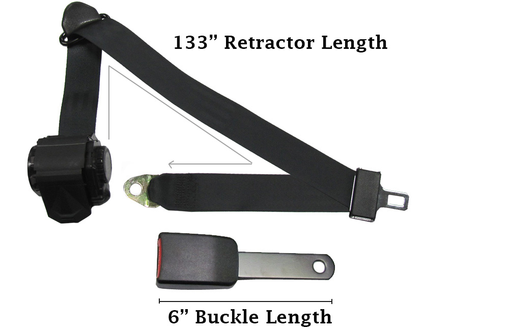 3 Point Retractable Seat Belt, End Release Button, 6" Buckle