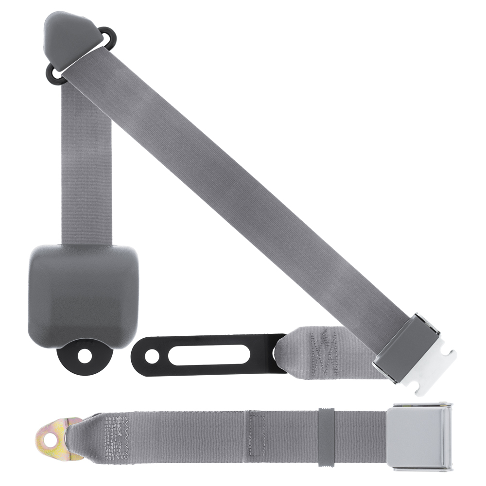 3 Pt Seat Belt, Chrome Lift Latch, Large Retractor, Grey