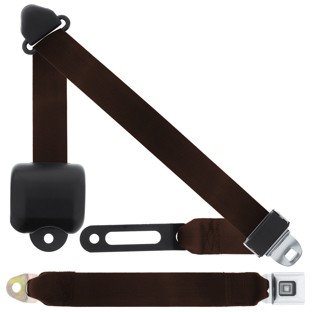 3 Pt Seat Belt, GM Push Button, Large Retractor, Dark Brown