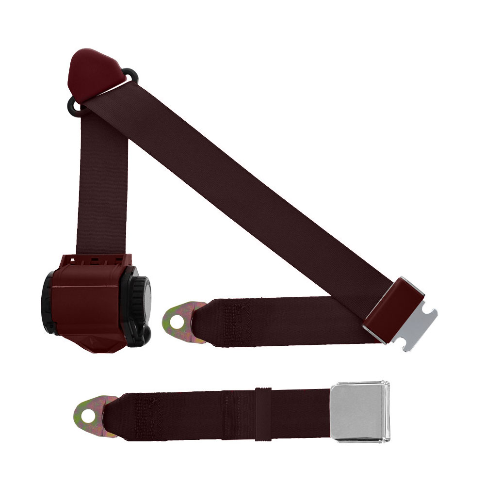 3 Point Retractable Seat Belt, Chrome Lift Latch, Maroon